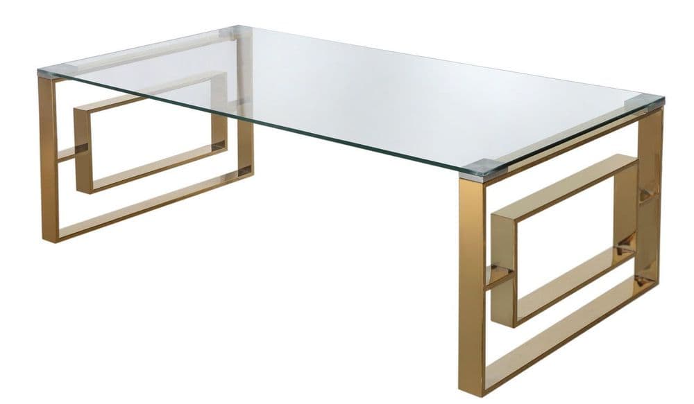 Rectangle Coffee Table Glass Top Gold