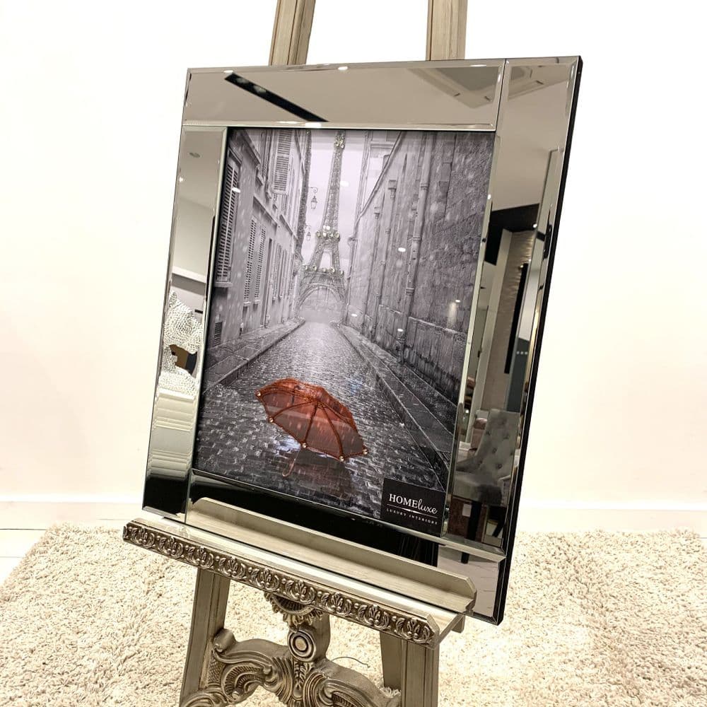 Red Umbrella In Paris Glitter Wall Art Mirror