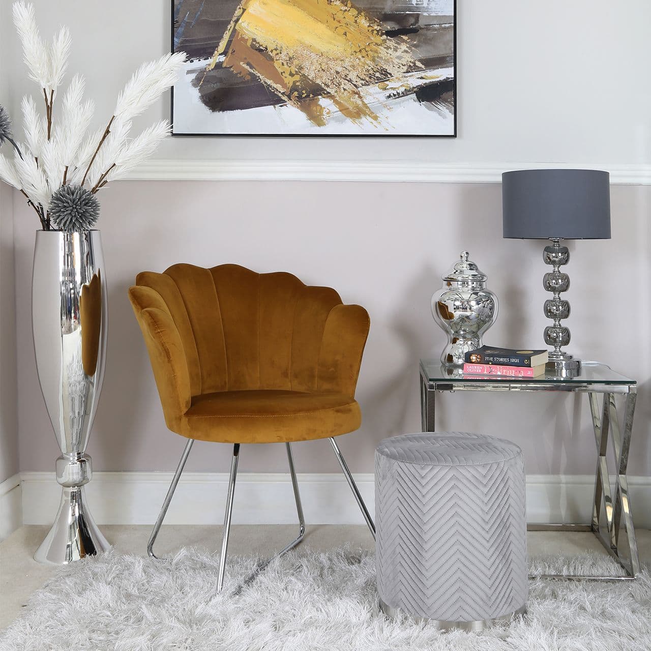 Round Stool Grey Chrome Base