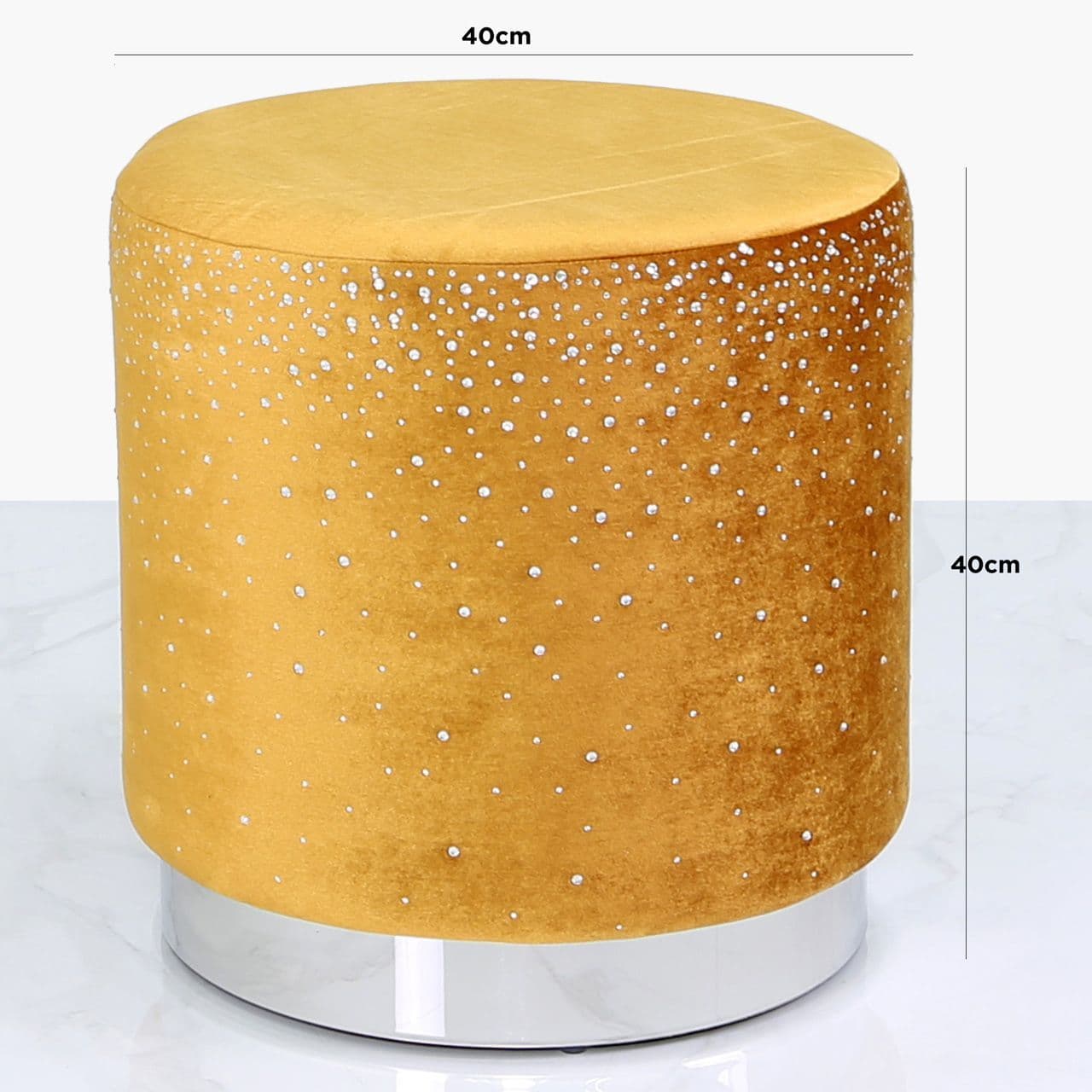 Round Stool With Sparkle Diamante Mustard