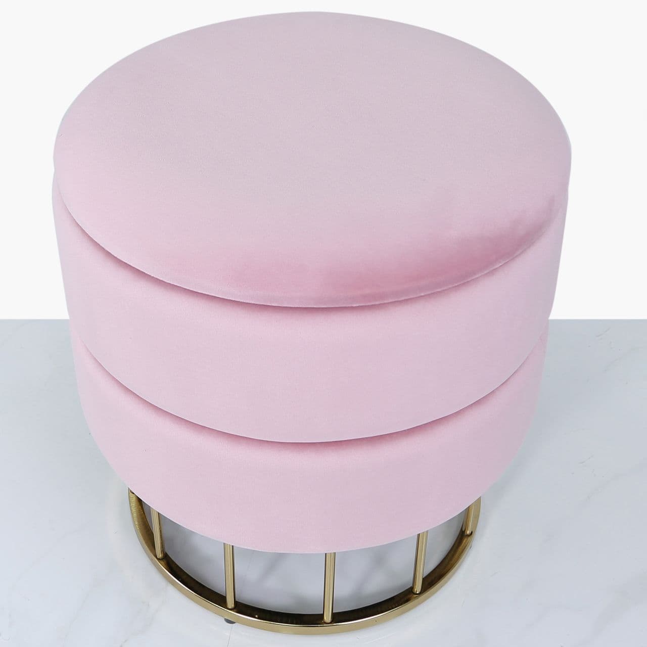 Round Storage Stool Blush Pink Gold Base