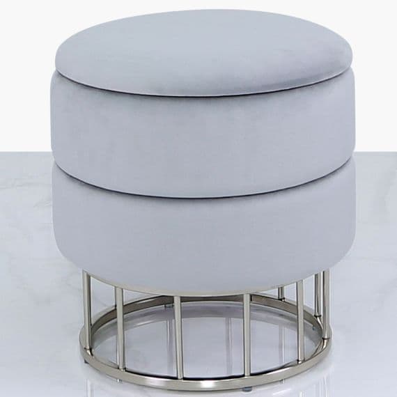 Round Storage Stool Grey Chrome Base