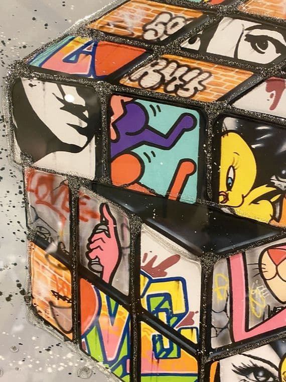 Rubix Cube Graffiti Wall Art Mirror Frame Décor