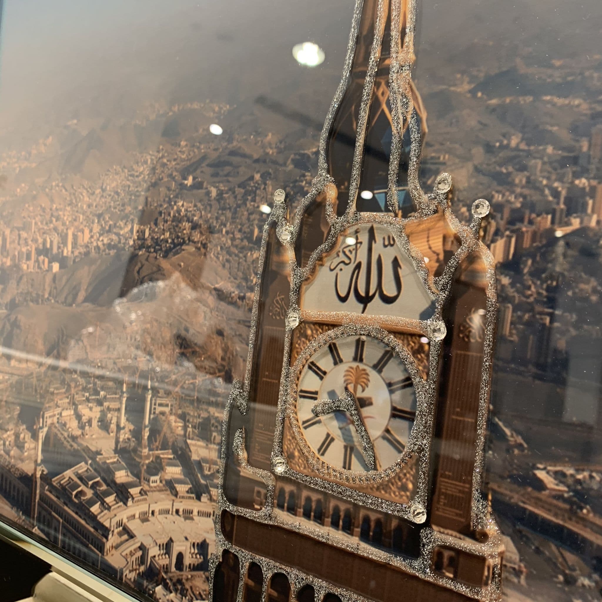 Saudi Arabic Clock Glitter Wall Art Mirror