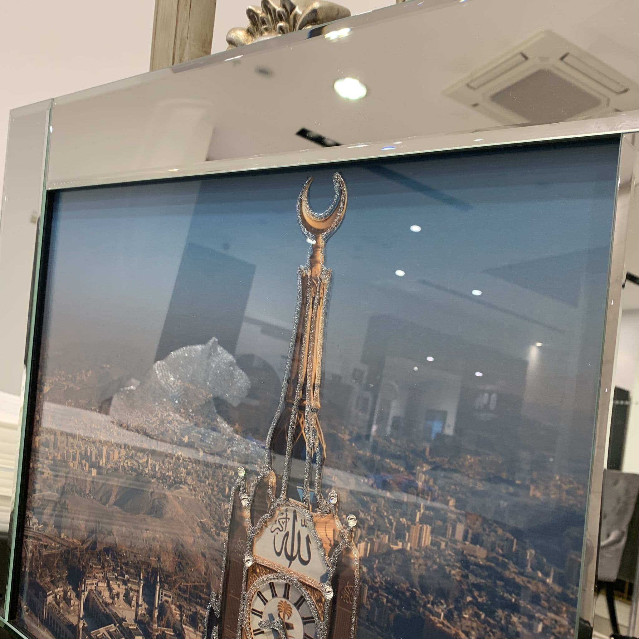 Saudi Arabic Clock Glitter Wall Art Mirror