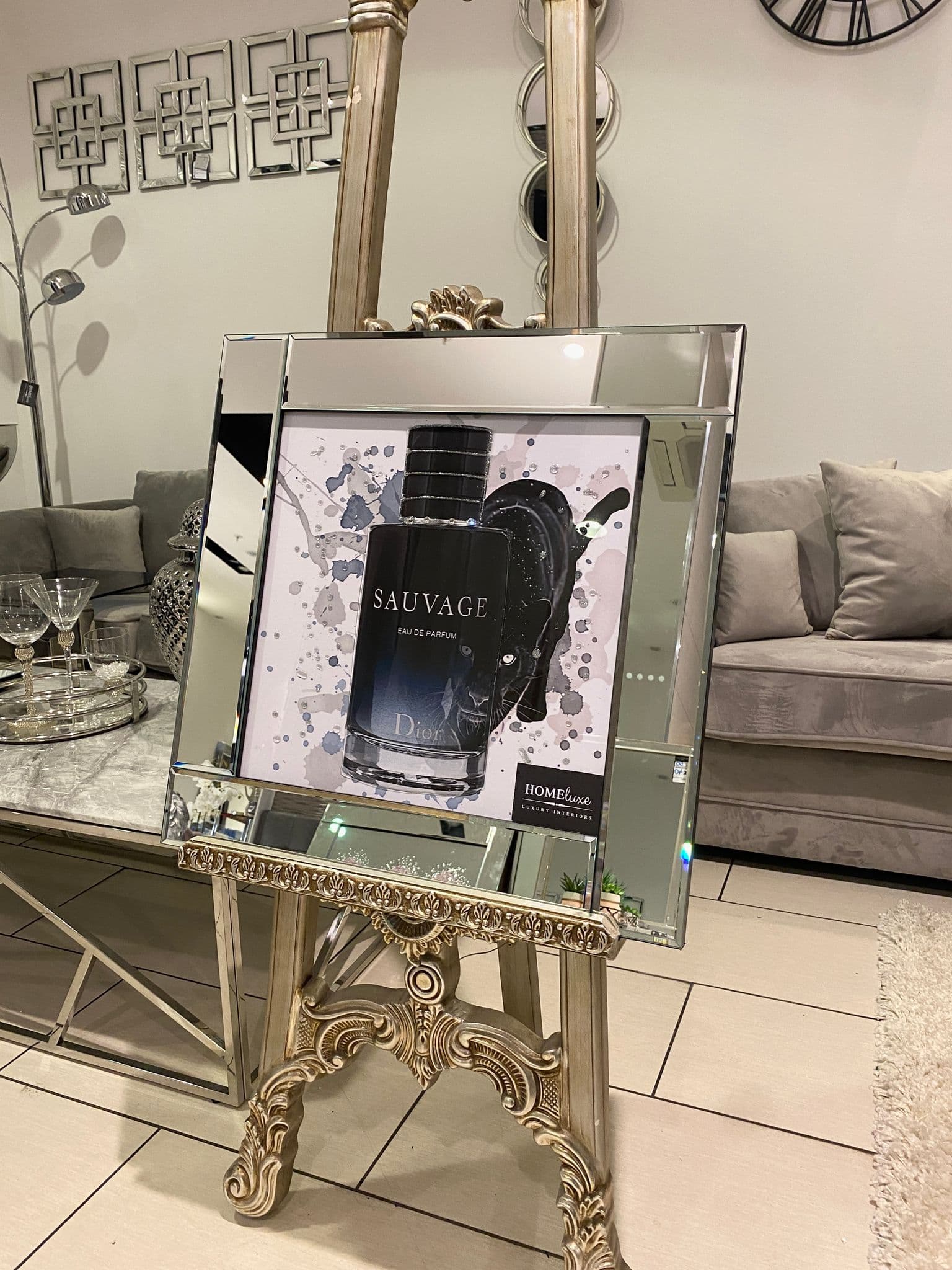 Sauvage Black Panther Perfume Wall Art Mirror Frame