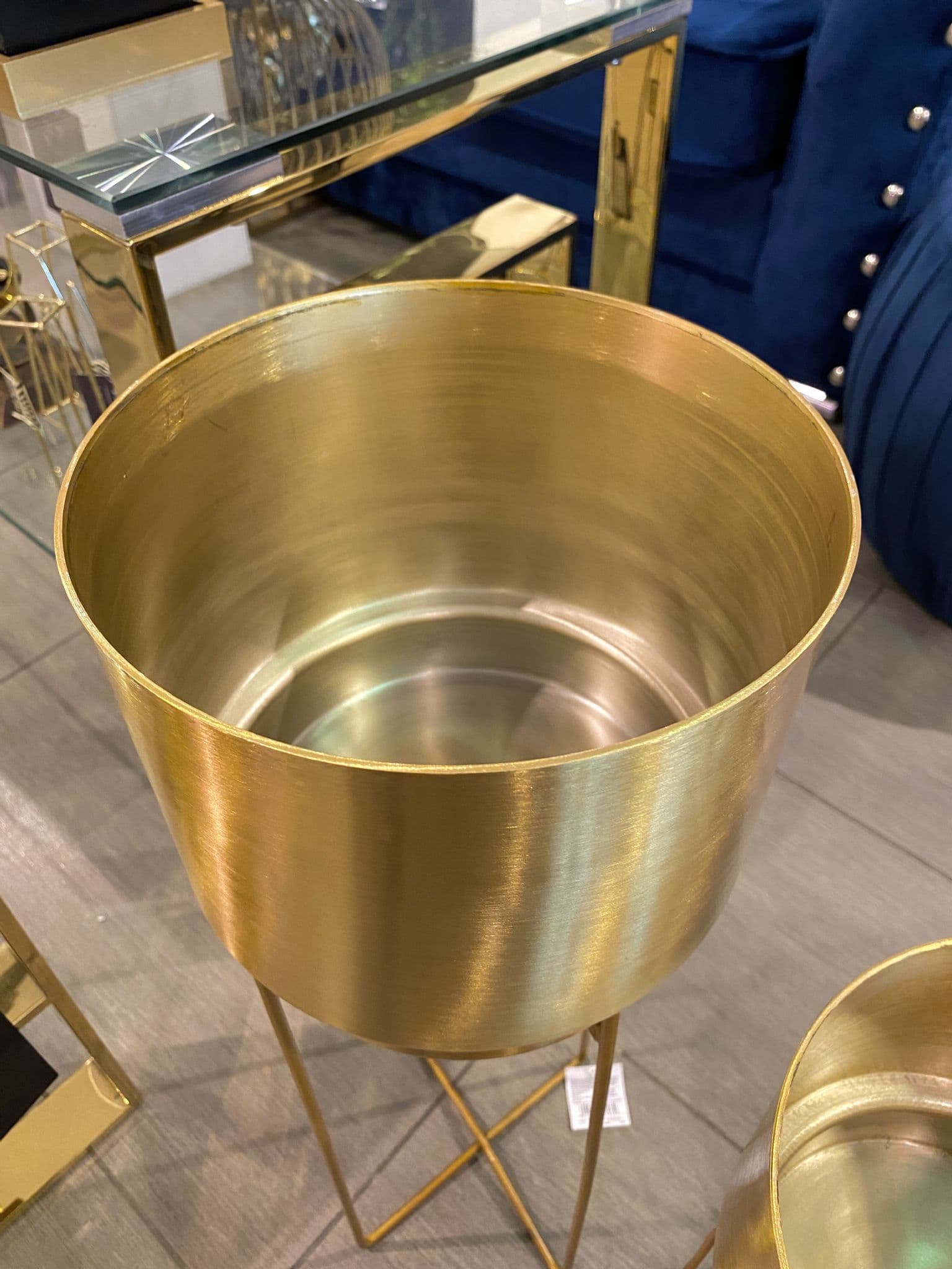 Set Of 2 Tall Gold Planters With Gold Stands