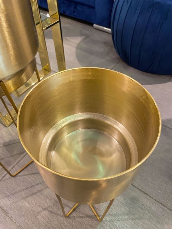 Set Of 2 Tall Gold Planters With Gold Stands