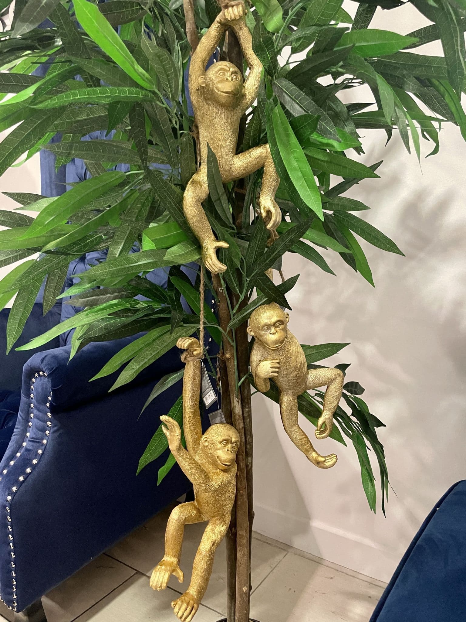 Set Of 3 Hanging Monkey Gold Ornament Decor