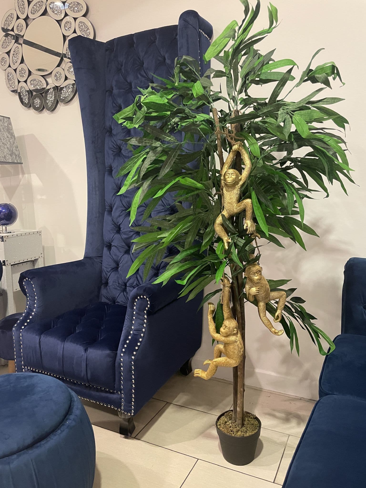 Set Of 3 Hanging Monkey Gold Ornament Decor