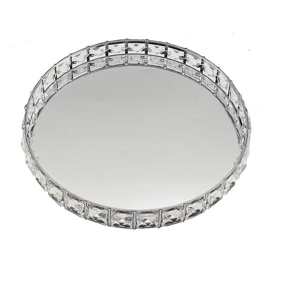 Silver Crystal Tray Round 26Cm