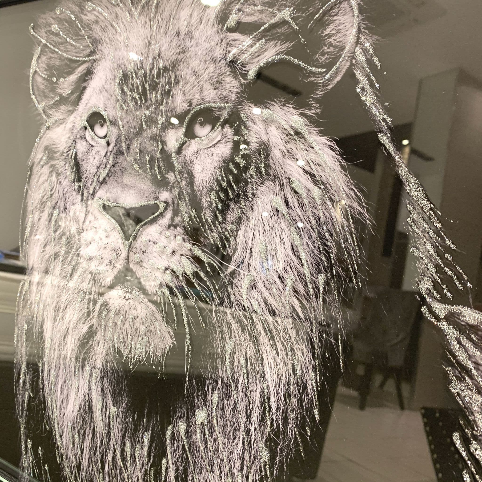 Silver Lion Glitter Wall Art Mirror