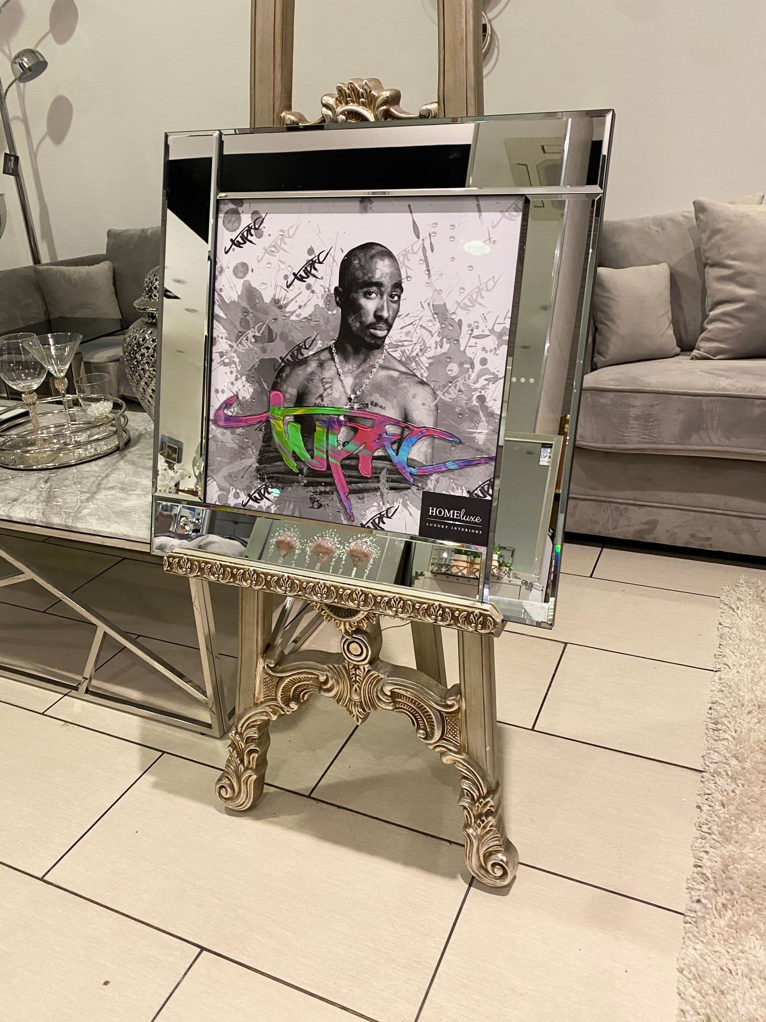 Tupac Grey Design Wall Art Mirror Frame