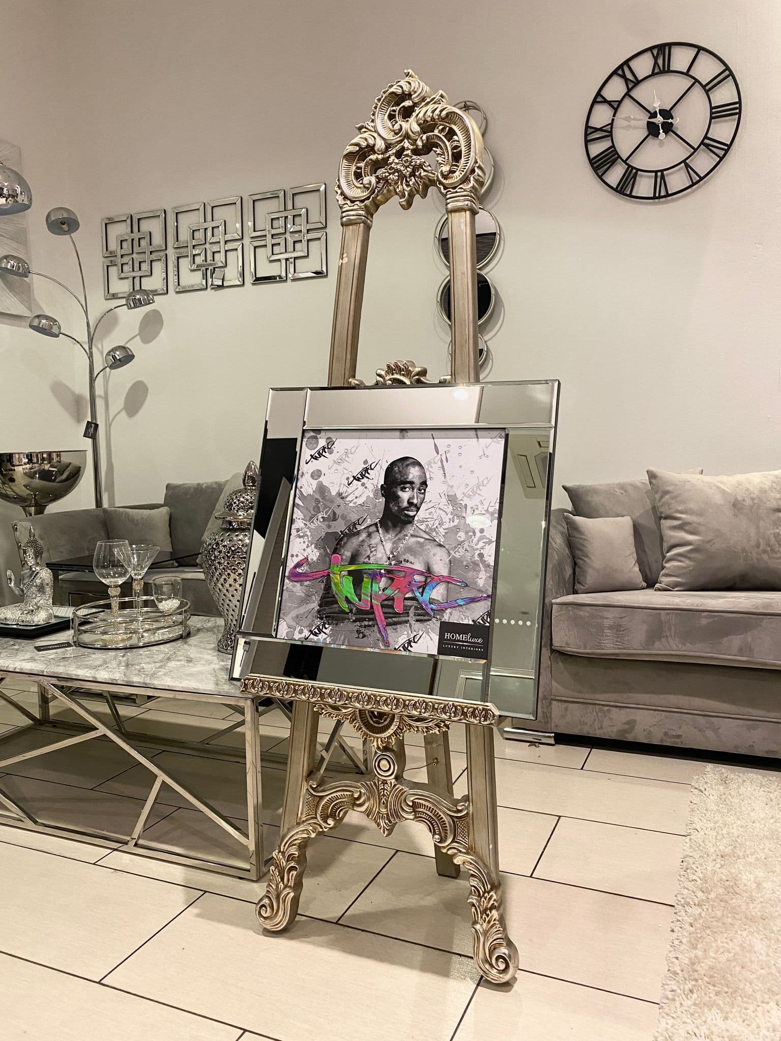 Tupac Grey Design Wall Art Mirror Frame