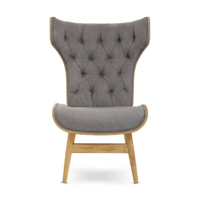 Vinsi Dark Grey Velvet Chair with Winged Back Home Luxe Interior