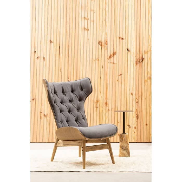 Vinsi Dark Grey Velvet Chair with Winged Back Home Luxe Interior