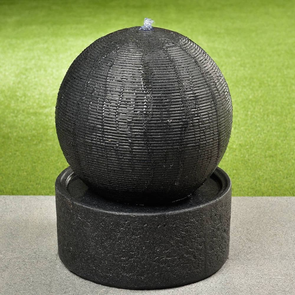 Water Feature Ribbed Ball in Dark Grey With LED