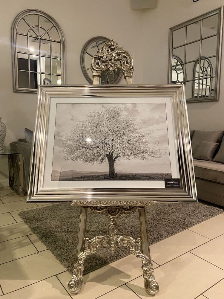 White Snow Silver Blossom Tree Wall Art Silver Step Frame 90Cm X 70Cm