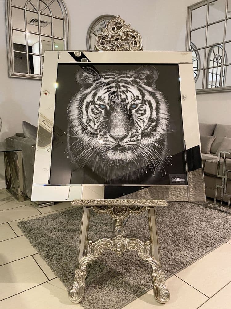 White Tiger Face Wall Art Mirror Frame 85Cm X 85Cm