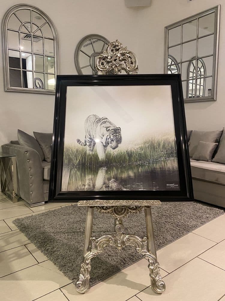 White Tiger Step Wall Art Black Step Frame 85Cm X 85Cm