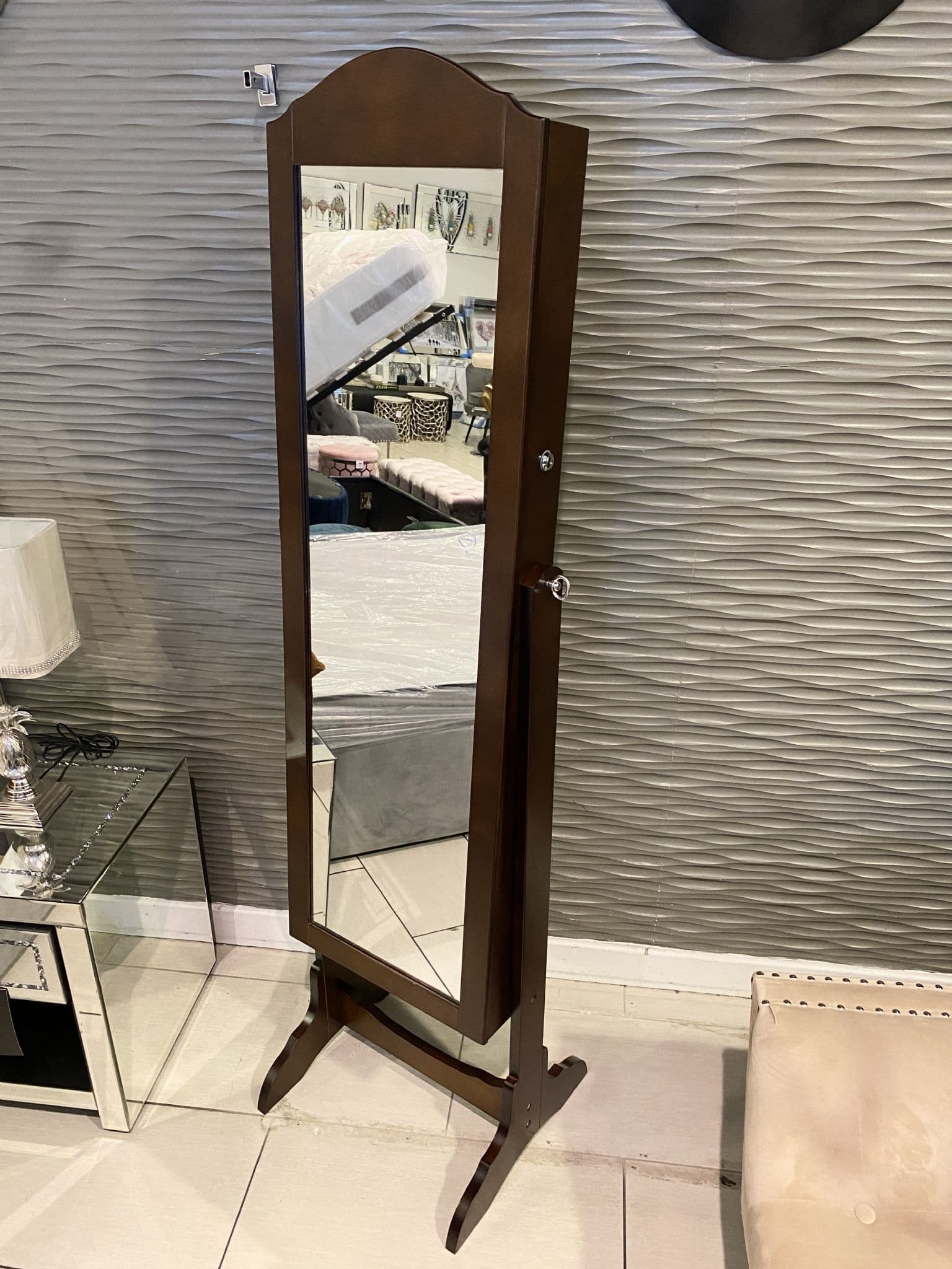 Wooden Antique Brown Mirror Jewellery Cabinet