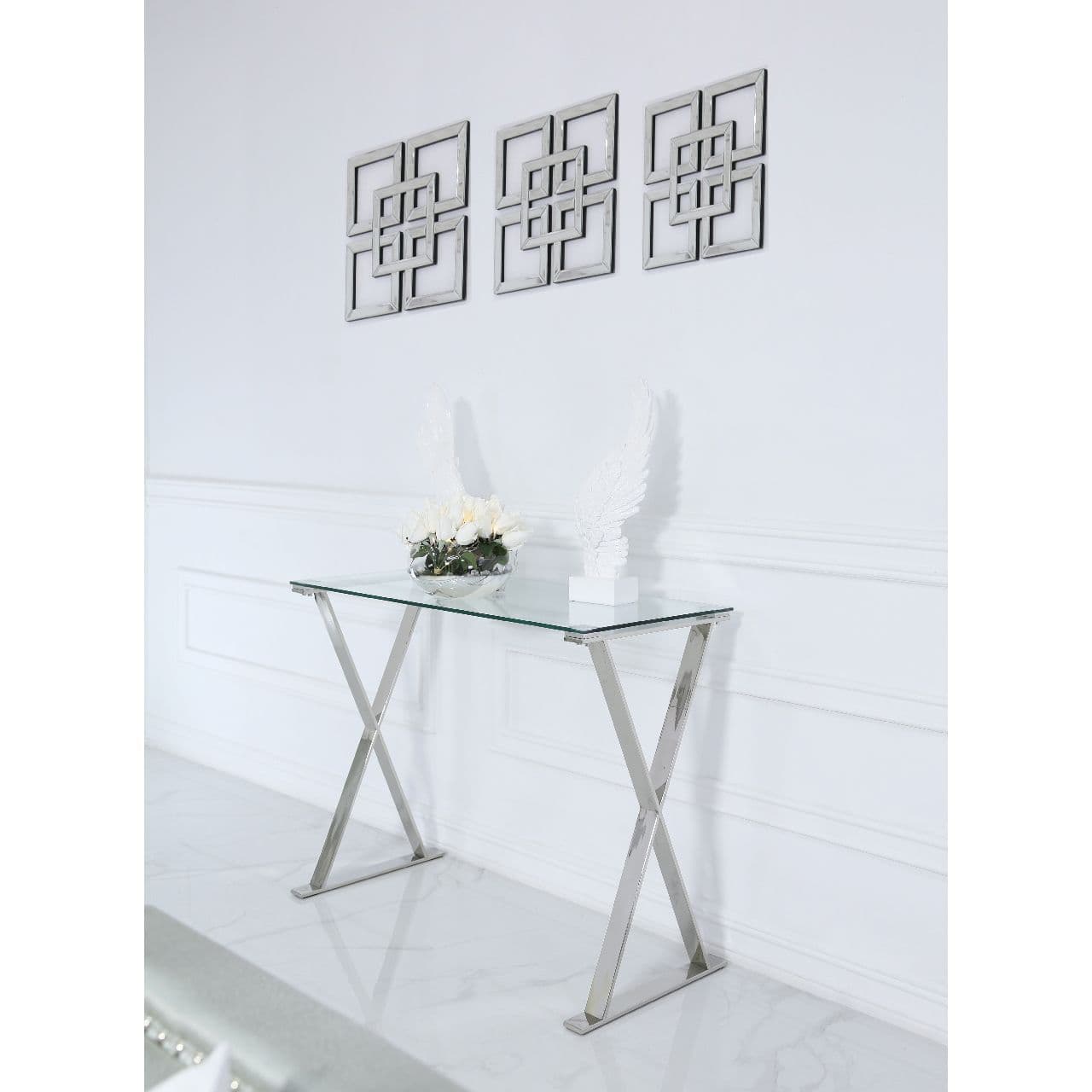 Xena Stainless Steel Desk Clear Glass