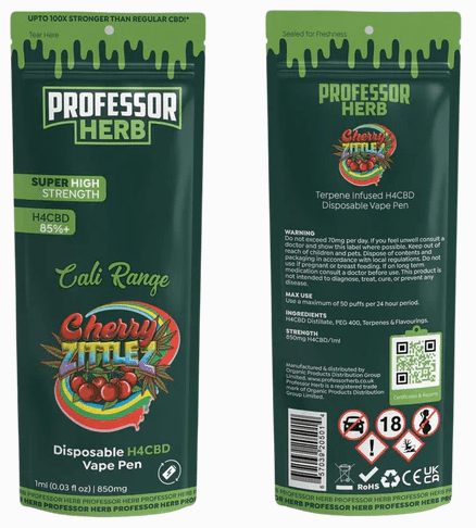 PROFESSOR HERB DISPOSABLE H4CBD VAPE PEN 85 850MG - CHERRY ZITTLEZ