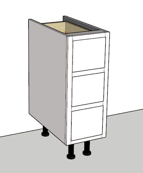 In-Frame Adjustable Style 3 Drawer Kitchen Base Unit 300mm Wide