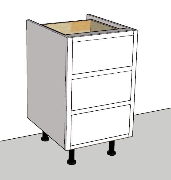 In-Frame Adjustable Style 3 Drawer Kitchen Base Unit 500mm Wide