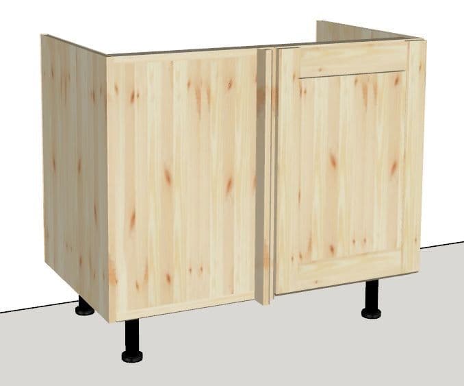 Overlay Style Pine 1000mm Right Hand Corner Return Kitchen Base Unit ...