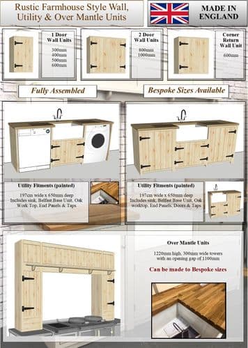 Rustic Farmhouse Kitchen Wall Unit 400mm wide