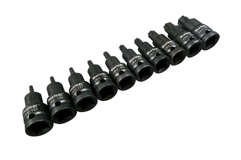 Blue Spot 01567 Impact Torx Bit Sockets T20-T70 10 Piece 1/2D