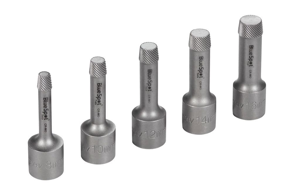 Blue Spot 01612 Tapered Spiral Screw & Nut Extractor Sockets 5 Piece 1/2"