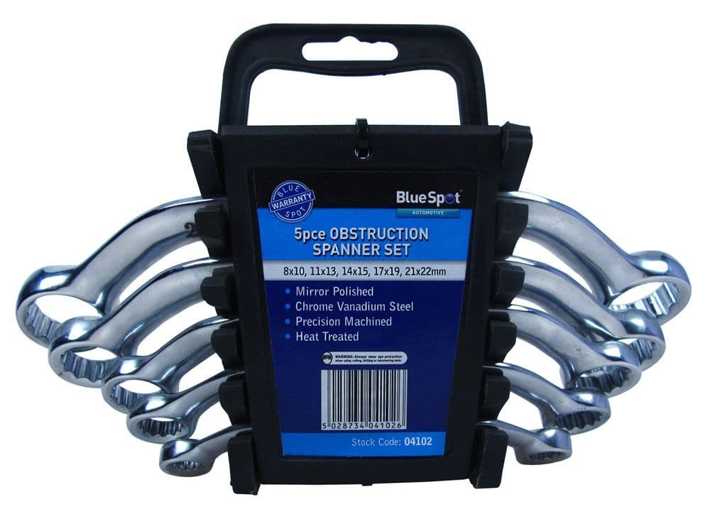 Blue Spot 04102 Metric Obstruction Spanner Set 8-22mm 5 Piece Chrome ...