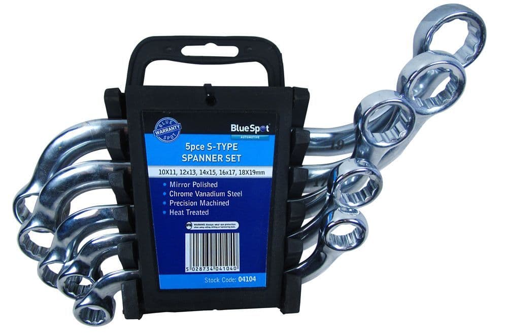 Blue Spot 04104 S Type Spanner Metric Set 10-19mm 5 Piece Chrome Vanadium