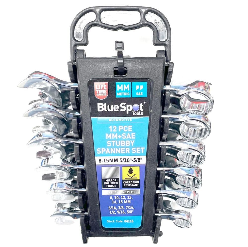 Blue Spot 04116 12 Piece Metric SAE Stubby Spanner Set