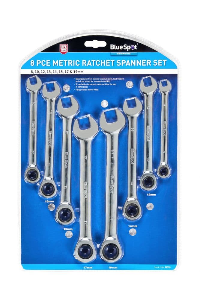 Blue Spot 04310 Ratcheting Metric Spanner Set 8-19mm 8 Piece