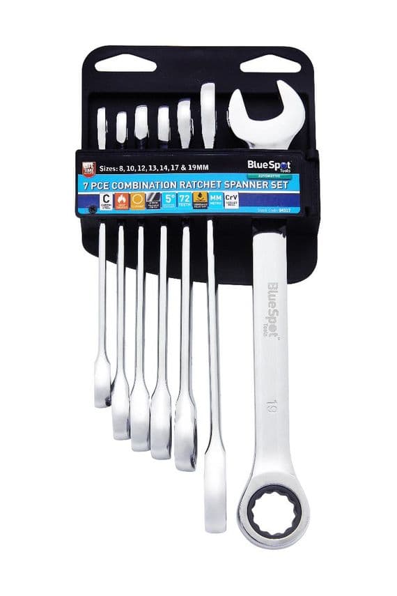 Blue Spot 04317 Combination Ratchet Spanners 7 Piece Set 8-19mm