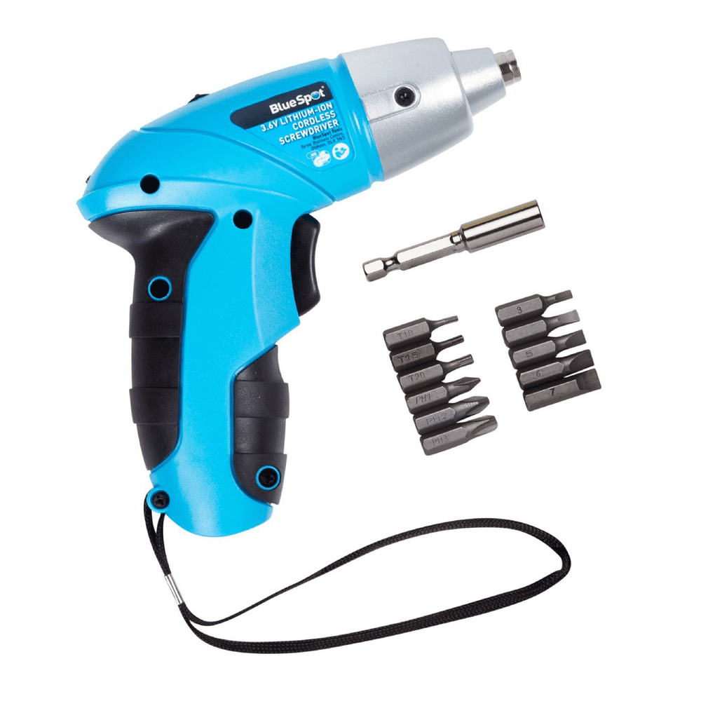 Blue Spot 12066 Lithium-ion Cordless Screwdriver 3 6v with 11 Piece Bit Set