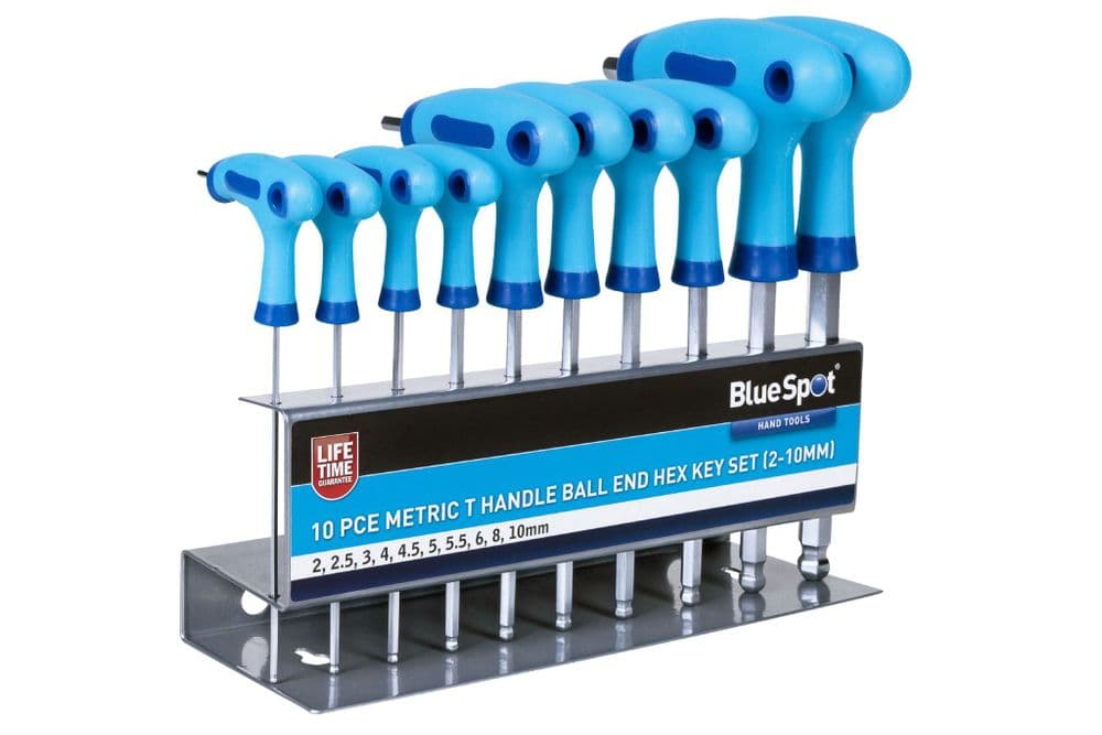Blue Spot 12186 T Handle Ball End Metric Hex Key Set 2-10mm