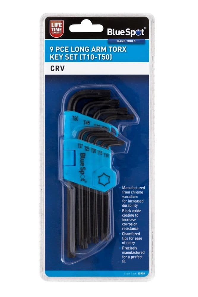 Blue Spot 15305 Long Arm Torx Key Set T10-T50 9 Piece