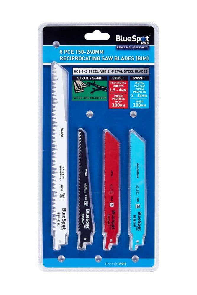 Blue Spot 19045 Reciprocating Saw Blades BIM 150-240mm 8 Piece