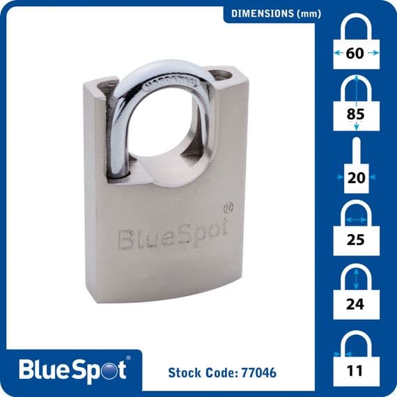 Blue Spot 77046 60mm Shrouded Satin Finish Padlock