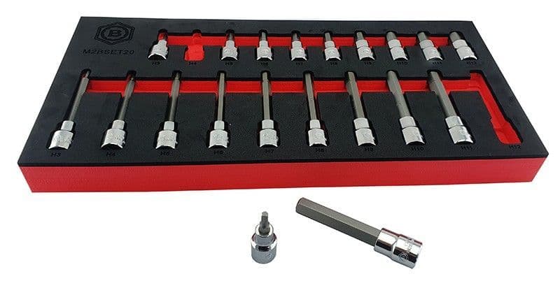 Britool Hallmark M2BSET20 20 Piece Standard & Long Hex Bit Socket Set