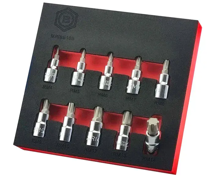 Britool Hallmark MRIBE10B 10 Piece 3/8" Hand Ribe Bit Socket Set M4-M14