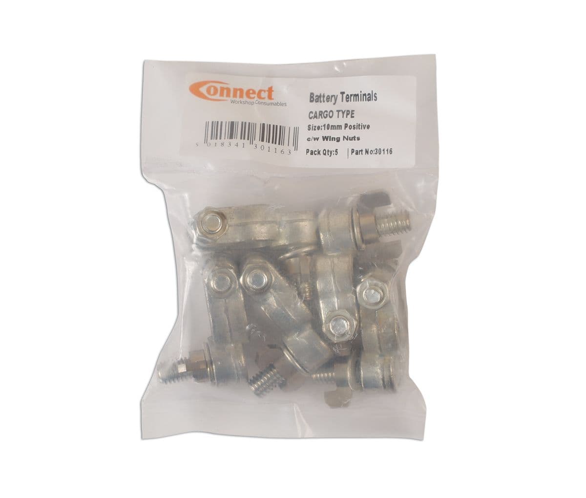 Connect 30116 Battery Terminal c/w Wing Nut Positive Pk 5