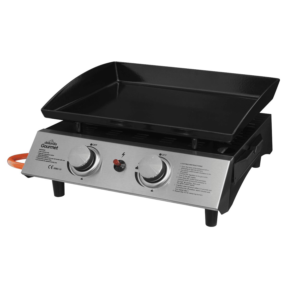 Dellonda DG21 2 Burner Portable Gas Plancha 5kW BBQ Griddle Stainless Steel