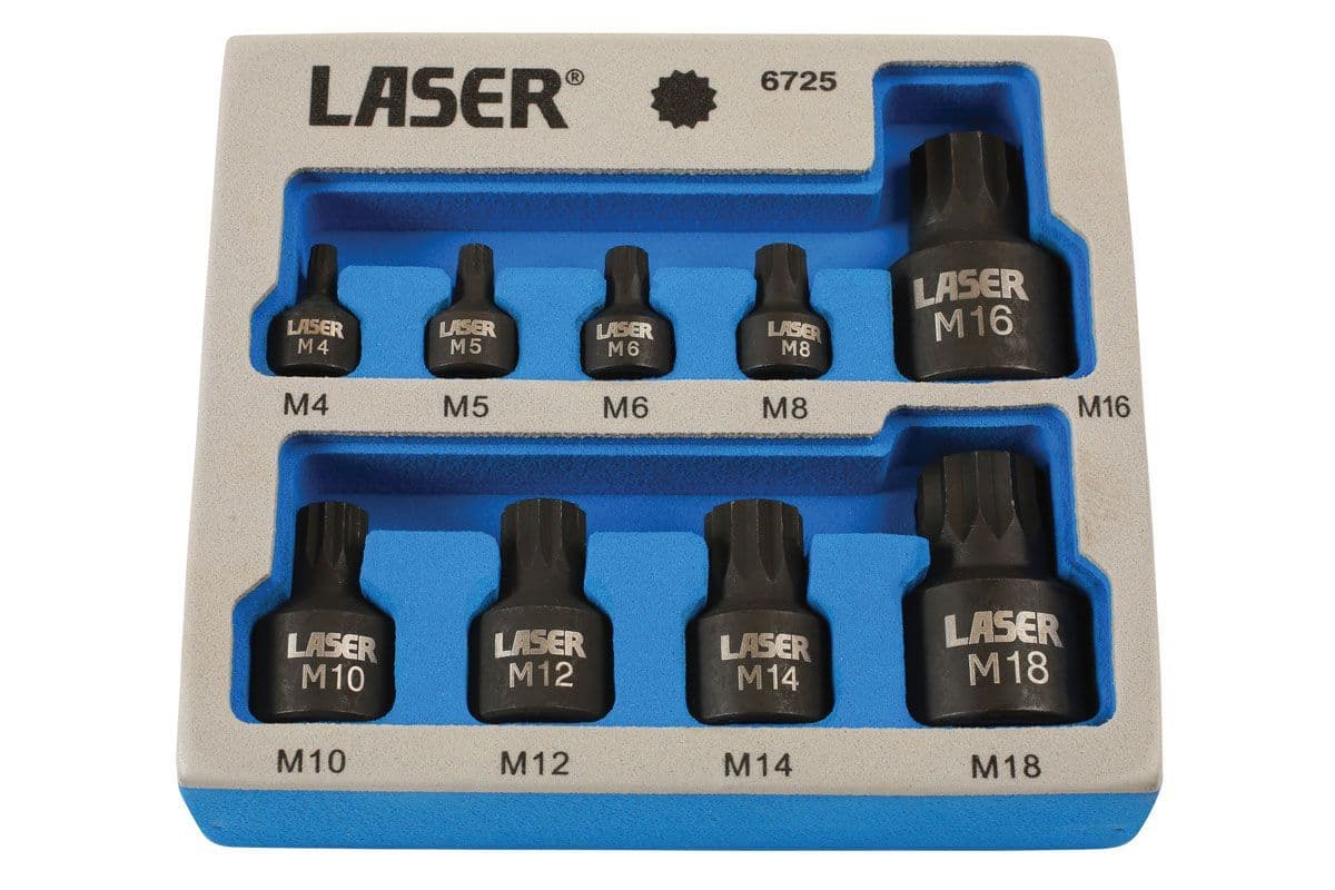 Laser 6725 9 Piece Low Profile Mixed Spline Socket Bit Set