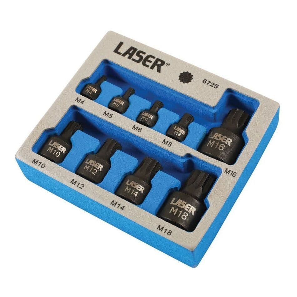 Laser 6725 9 Piece Low Profile Mixed Spline Socket Bit Set