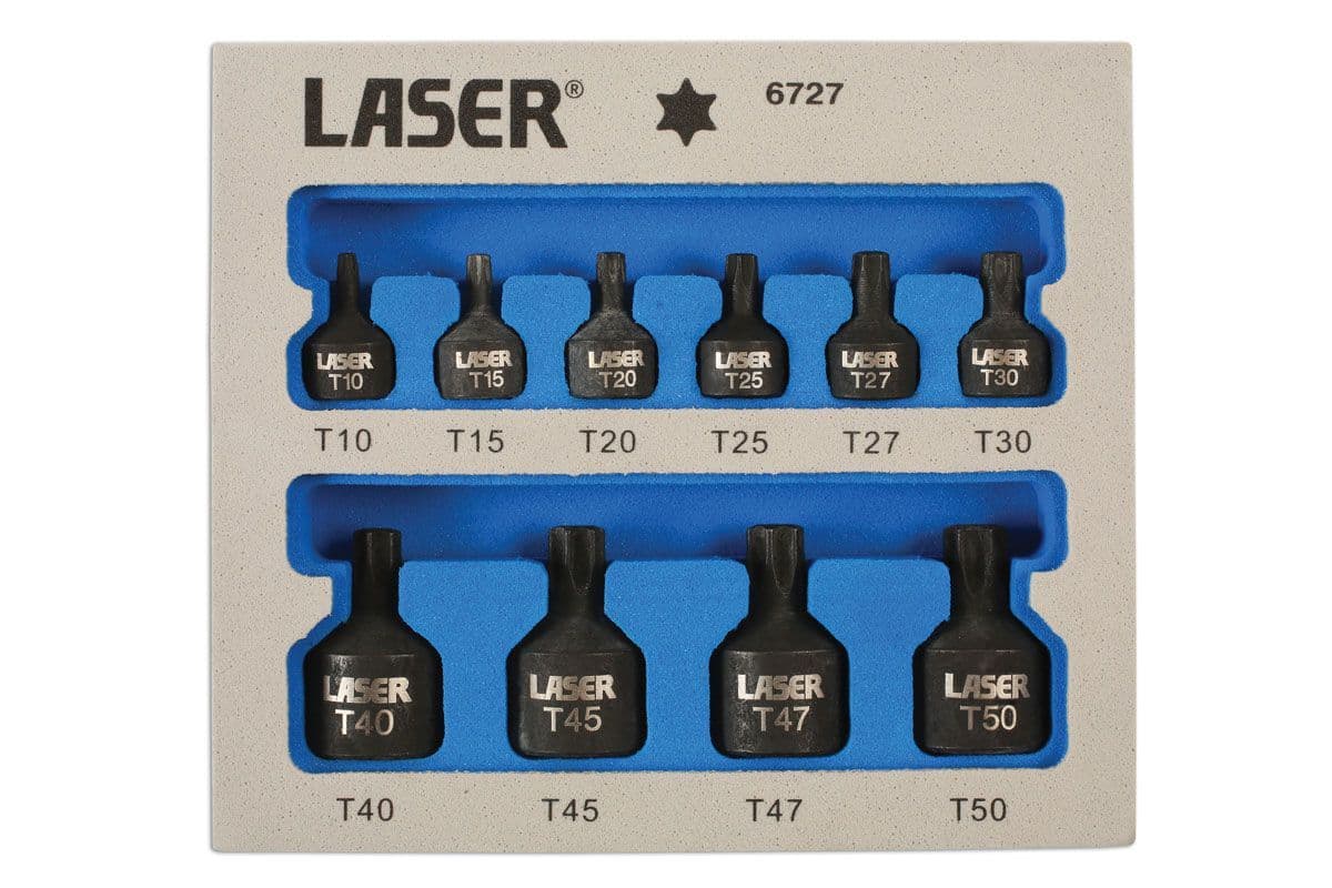 Laser 6727 10 Piece 1/4"D 3/8"D Low Profile Impact Star Socket Bit Set